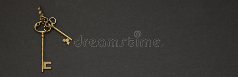 Old Golden Key on a Black Background Space for Text Stock Image - Image ...