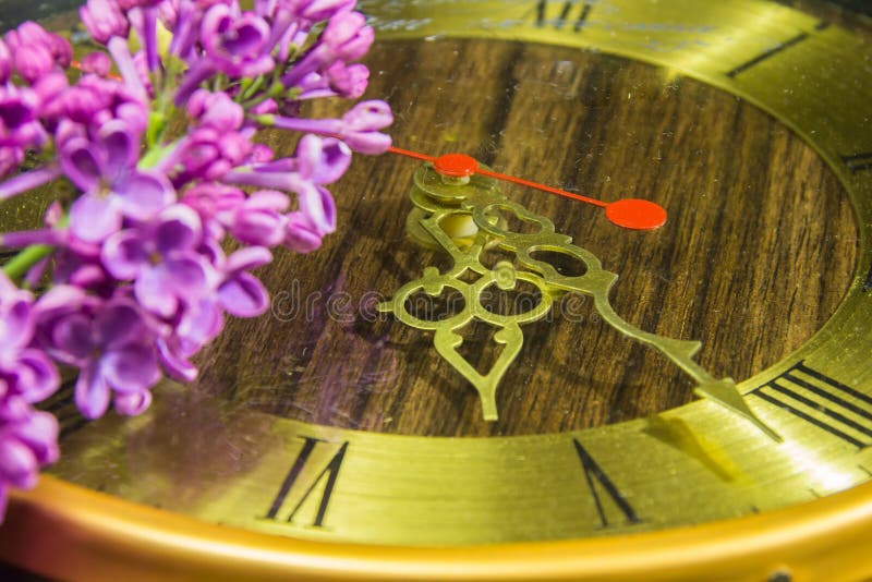 Old golden vintage clock stock photo. Image of midnight - 71159456