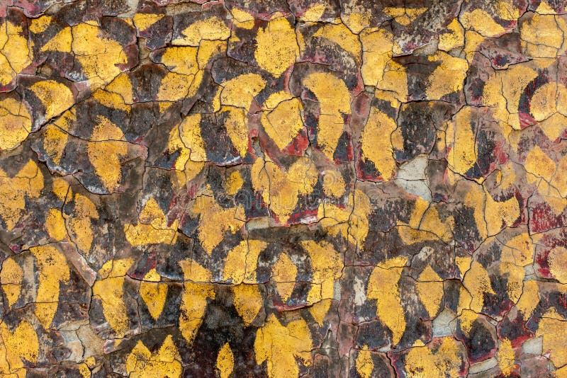 Old Golden Yellow Thai Pattern on the Temple Wall Stock Photo - Image ...