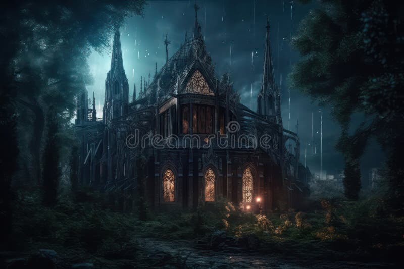 Old Gothic Castle on Rock. Generative AI Stock Illustration ...