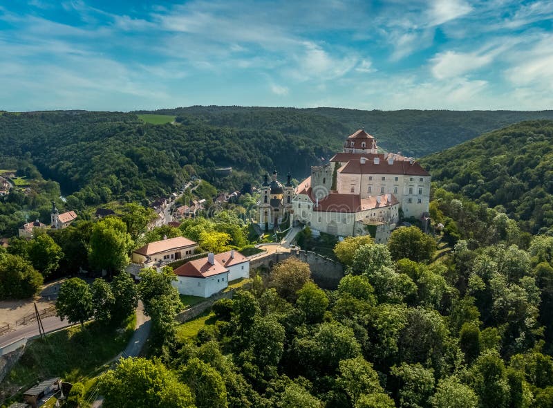 Aerial Panorama View of the Thaya River Curving at Vranov Nad Dyji with ...