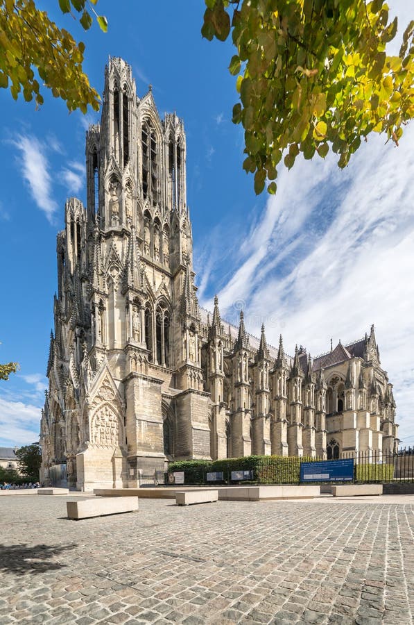 Cathedral of Reims, France editorial stock image. Image of garden ...