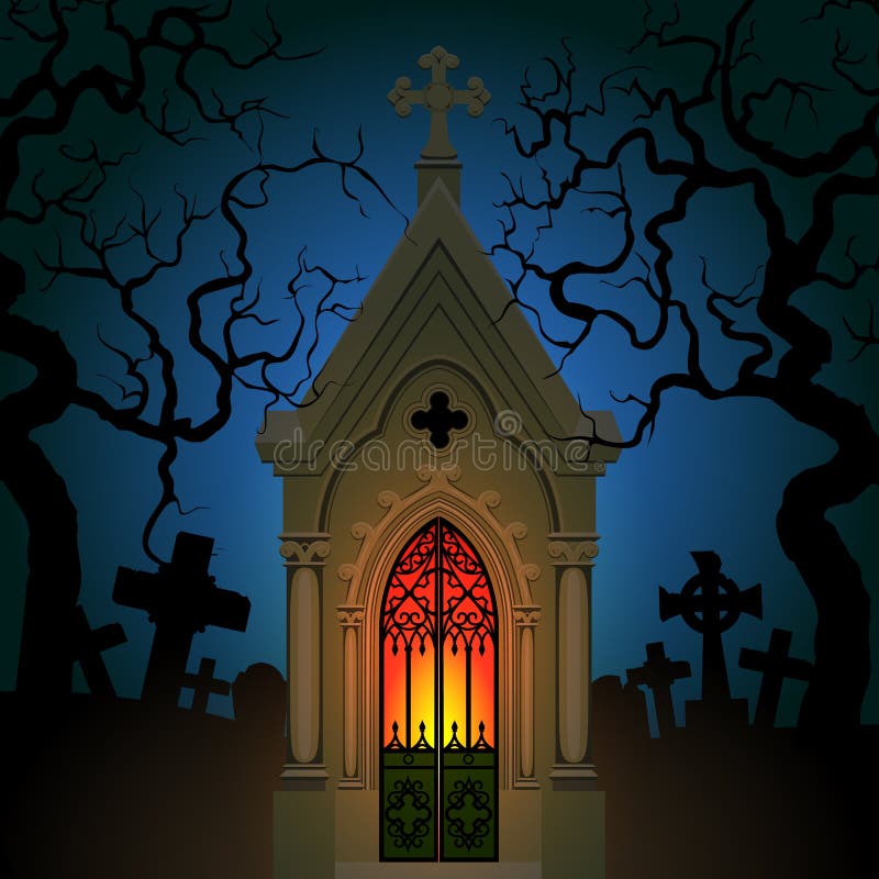 Old Crypt in a Gothic Graveyard Stock Illustration - Illustration of ...