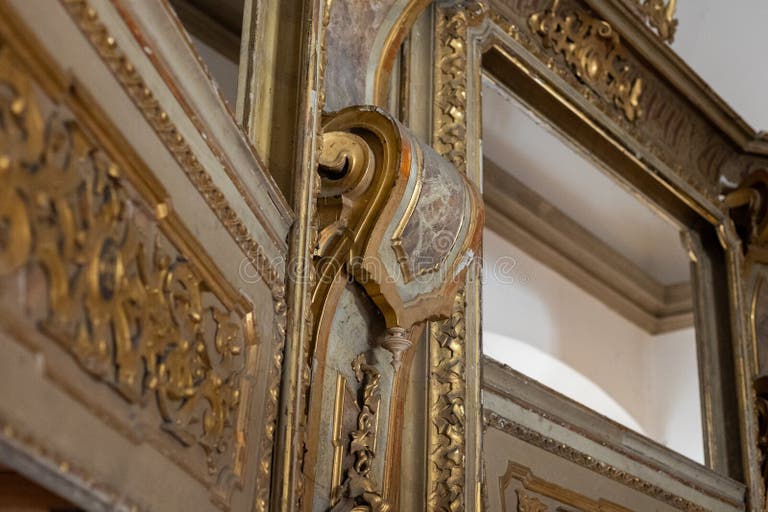 Old Gothic Gold Frame Wall Decor in Old Architecture Stock Image ...