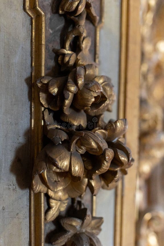 Old Gothic Gold Frame Wall Decor in Old Architecture Stock Image ...