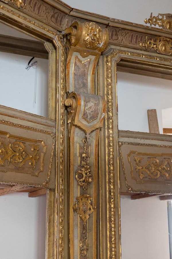 Old Gothic Gold Frame Wall Decor in Old Architecture Stock Image ...