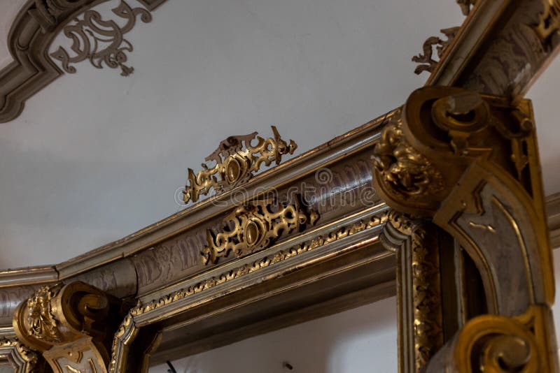 Old Gothic Gold Frame Wall Decor in Old Architecture Stock Image ...