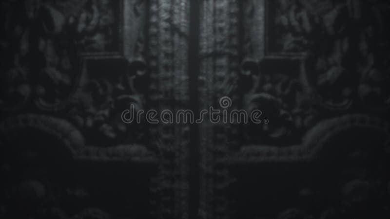 Old Gothic Stone Door To Hell with Patterns. the Doors Open. Moving the ...