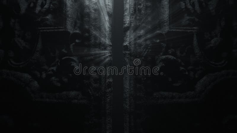 Old Gothic Stone Door To Hell with Patterns. Volumetric Rays of Light ...