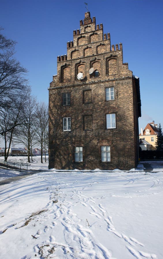 Old Gothic Townhouses at Winter Stock Image - Image of brick, window ...