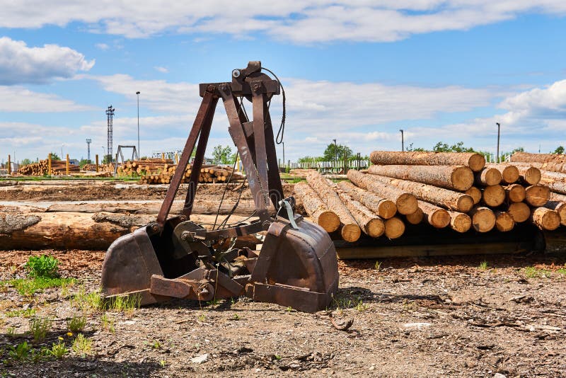 Old Grab Bucket in the Yard of a Woodworking Factory Stock Photo ...