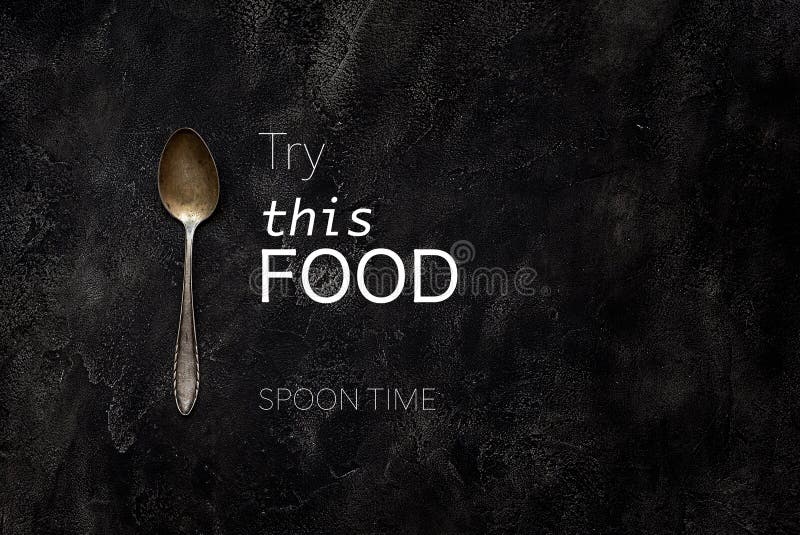 Old Grange Spoon with Text Try this Food on Concrete Top View Stock ...