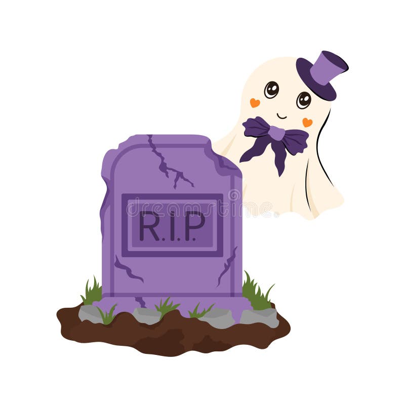 Old Grave, RIP Memorial and Ghost. Vector Illustration in Flat and ...