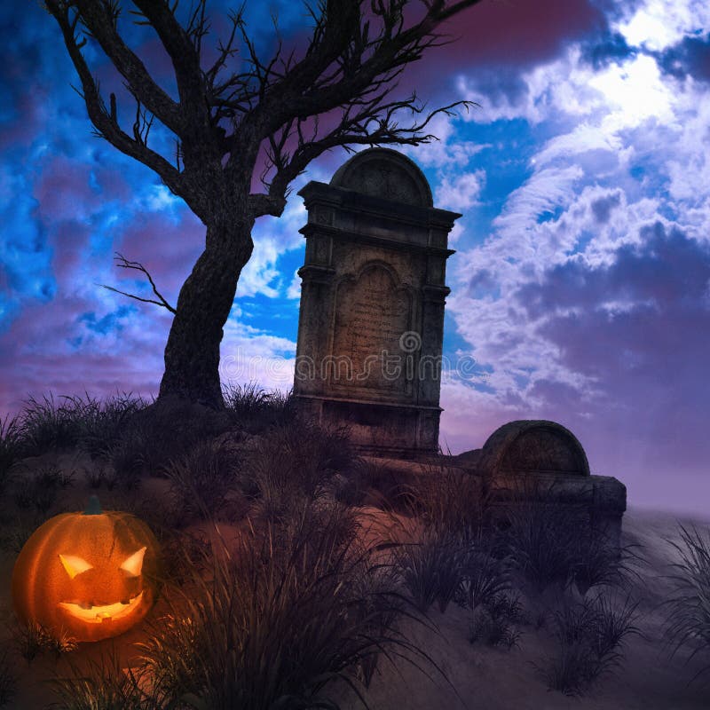 Old grave under the tree stock illustration. Illustration of creepy ...