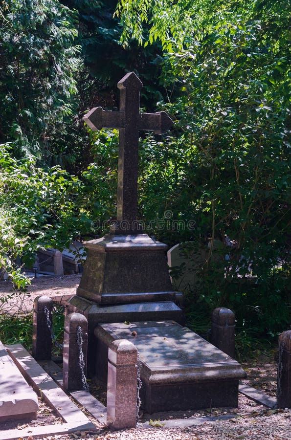 Old Gravestone with Big Stone Cross Stock Photo - Image of tombstone ...