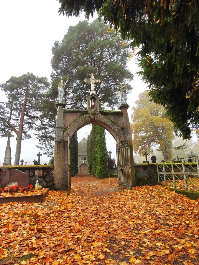 Old Graveyard Gate, Lithuania Stock Photo - Image of leaves, trees ...