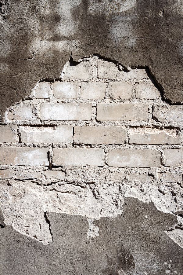 Old Gray Brick and Plaster Wall Texture Background Stock Photo - Image ...
