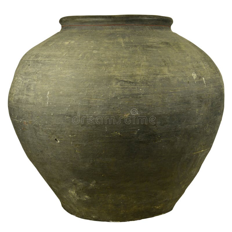 Old Gray Clay Pot Isolated on White Stock Image - Image of shot, rustic ...