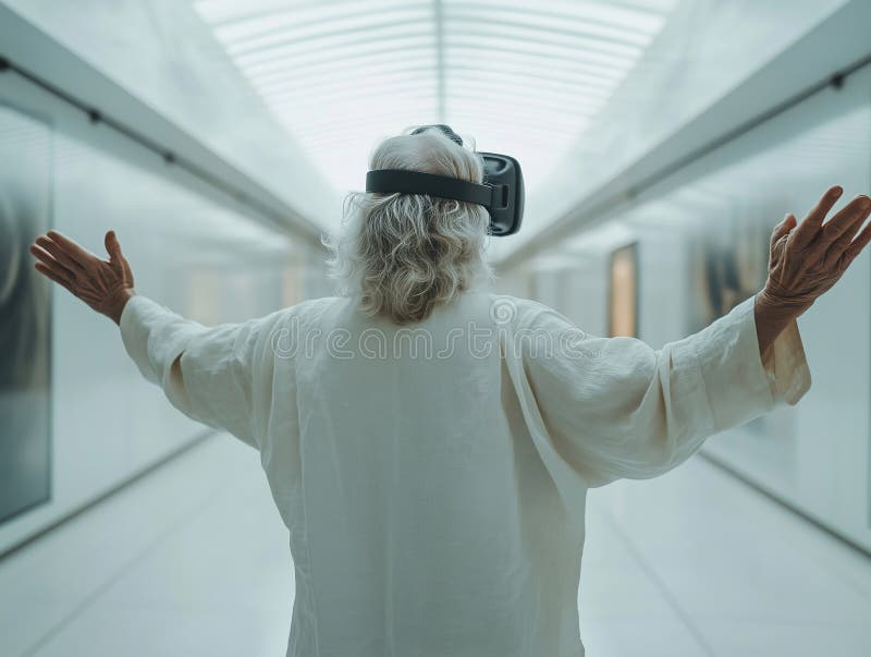 Old Man, Having Fun and Enjoying Himself in Vr Headset, on a White ...