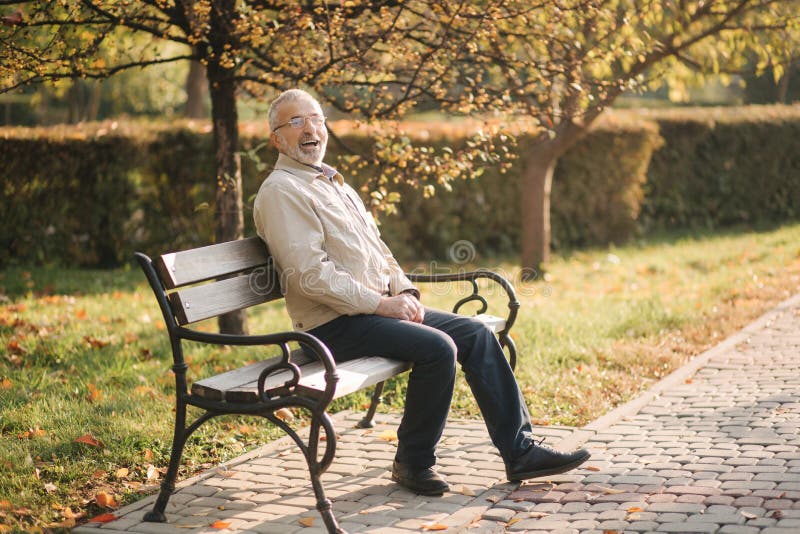 Old Gray-haired Man Rest on the Bench in Autumn Park Stock Image ...