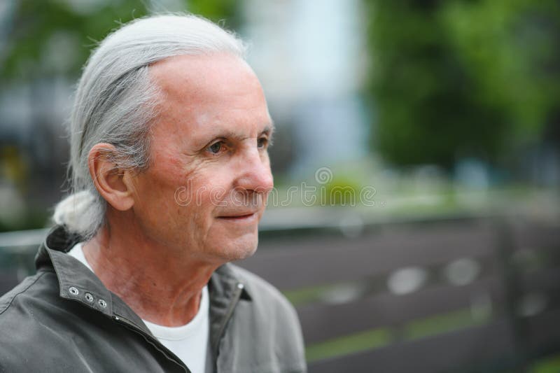 Old Gray-haired Man Rest on the Bench in Summer Park Stock Photo ...