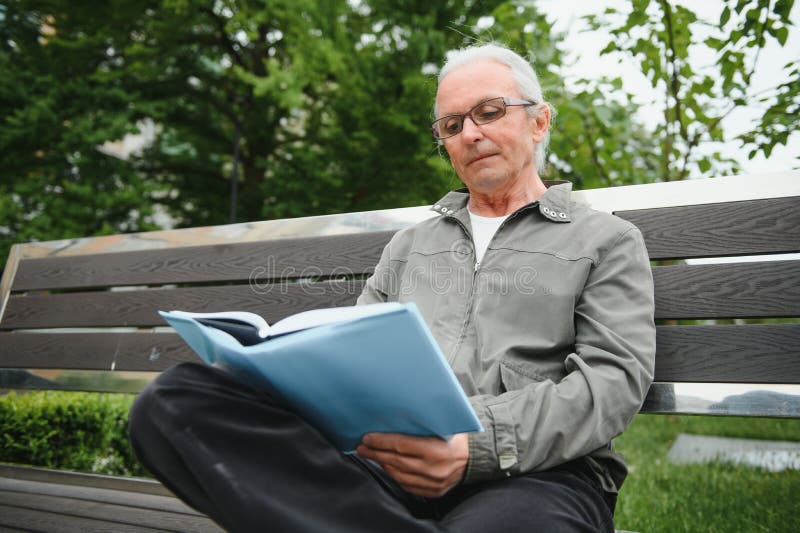 Old Gray-haired Man Rest on the Bench in Summer Park Stock Image ...