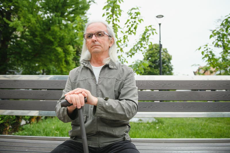 Old Gray-haired Man Rest on the Bench in Summer Park Stock Photo ...
