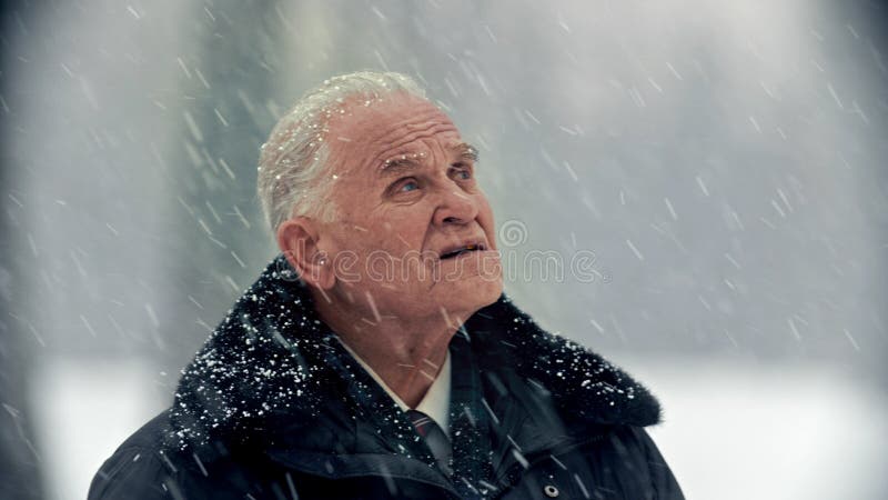Old Gray Haired Sad Man Under Snowfall Stock Photos - Free & Royalty ...