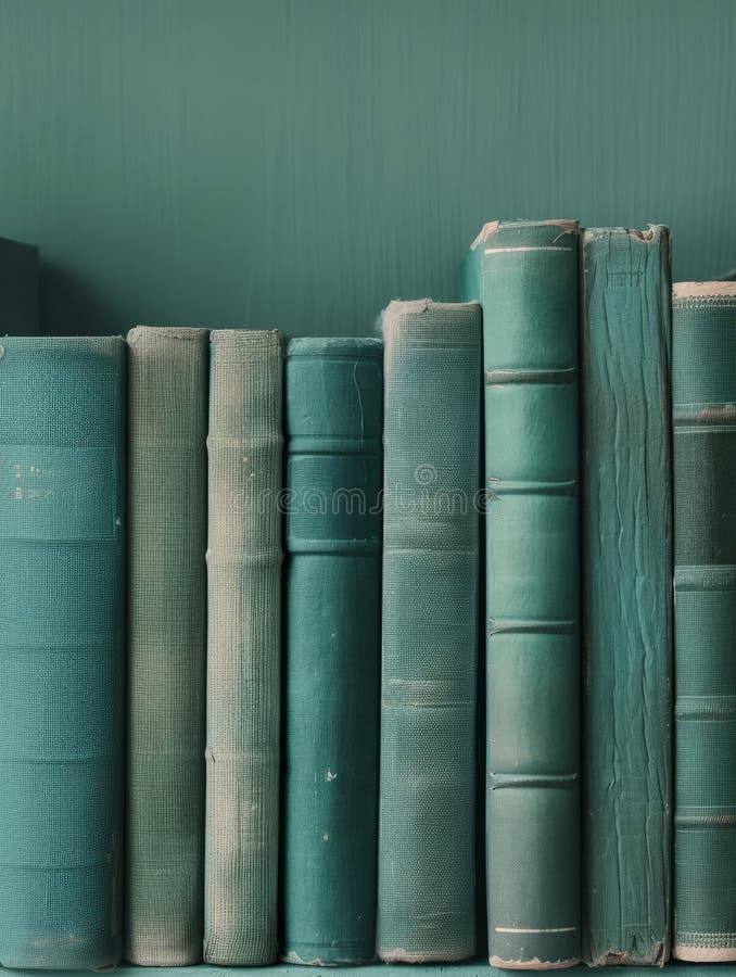 Old Green Books Arranged on a Shelf. Stock Photo - Image of research ...