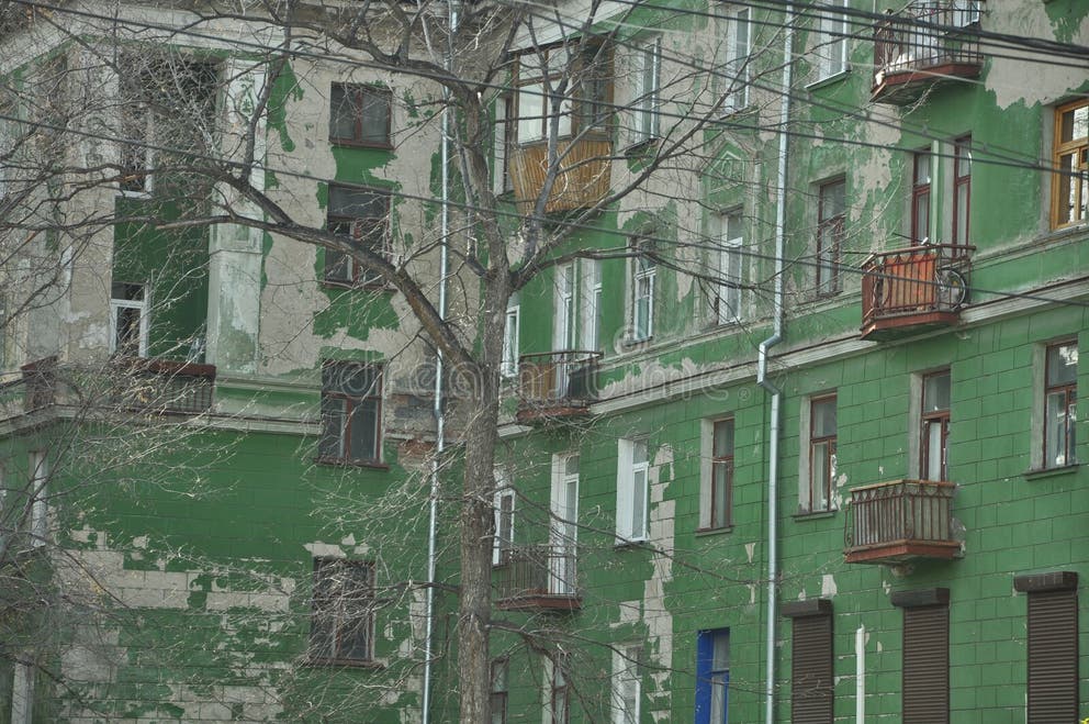 Old green building stock image. Image of cold, fall, shabby - 20982113