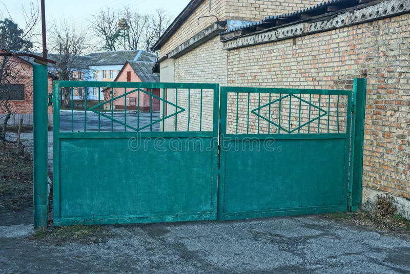 Old Green Iron Gate on a Rural Street Stock Image - Image of ...