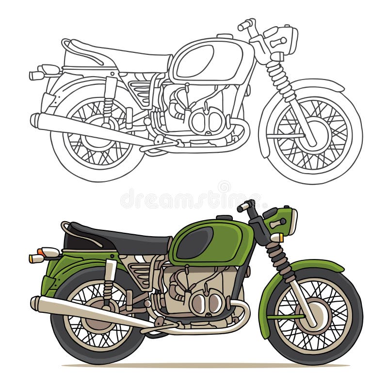 Green Motorcycle - Drawing stock illustration. Illustration of isolated ...