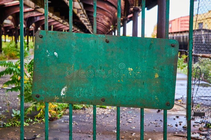Old Green Rusted Steel Gate with Decayed Train Track Behind Stock Image ...