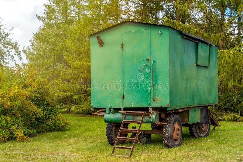 Old Green Rusty Construction Camper, Trailer, Van or Wagon Stock Image ...