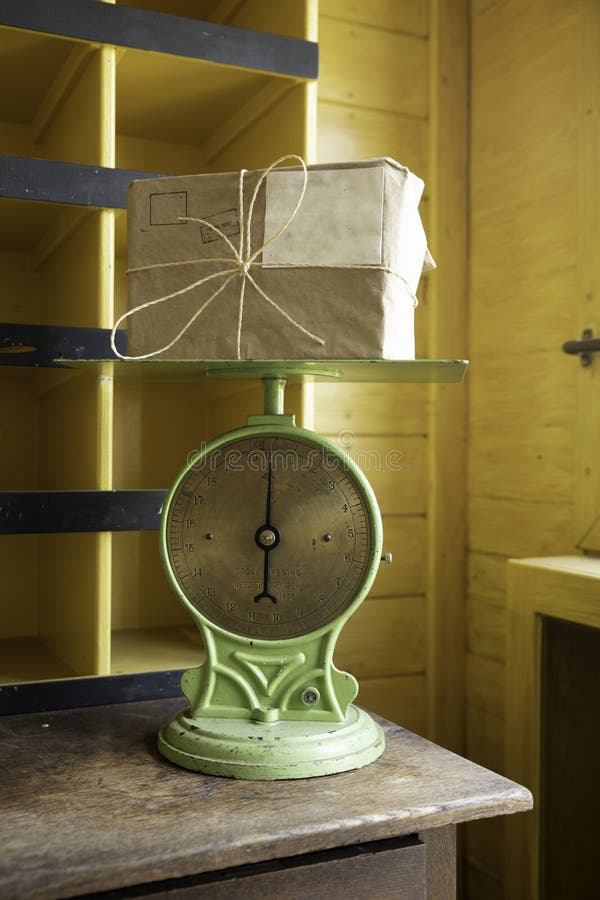 Old Green Scales with a Postal Parcel As Used in 1958 Stock Photo ...