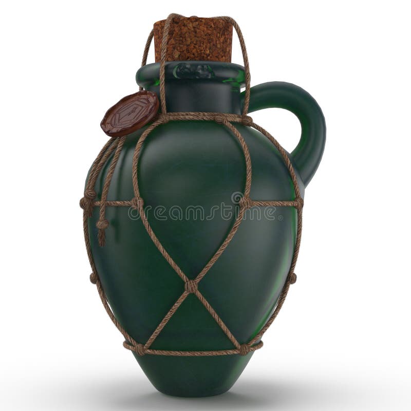 An Old Green Sealed Bottle Tied with String. Stock Illustration ...