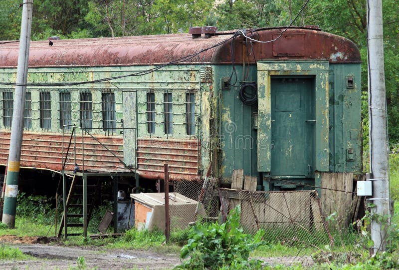 Old Green Train Car with Orange Roof. Stock Photo - Image of train ...