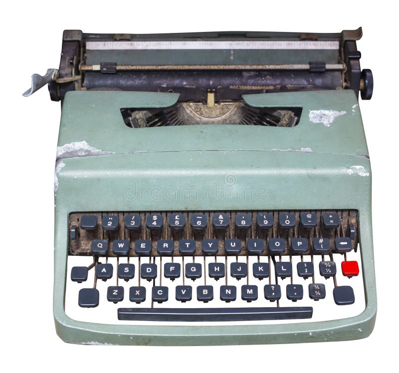 Old Green Typewriter, View from Above, Isolated Stock Image - Image of ...