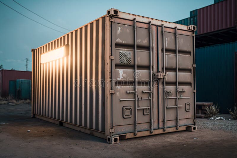 Old Grey and Brown Shipping Container Standing Outside, Generative AI ...