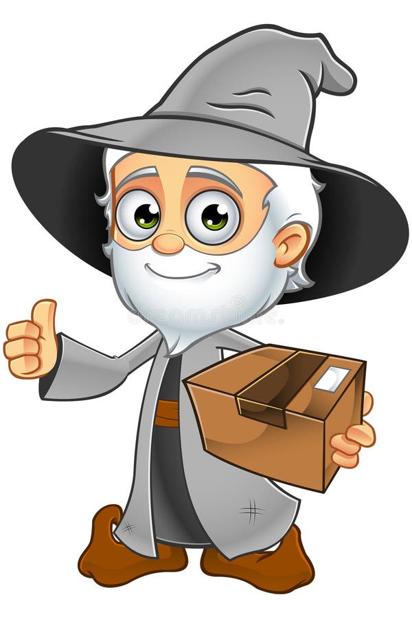 Old Grey Wizard - Holding a Parcel Stock Vector - Illustration of ...