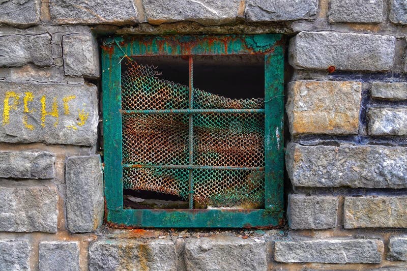 Old Grid Rusted Windows and a Solid Wall Stock Image - Image of texture ...