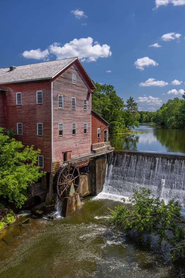 Old Grist Mill with Water Wheel and Dam Stock Image - Image of flowing ...