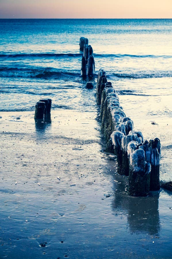 Wooden old groyne on a sea stock photo. Image of ocean - 238351262