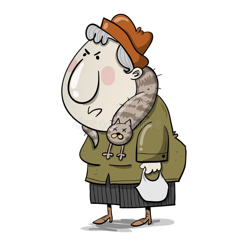 Old grumpy cat lady stock vector. Illustration of cartoon - 181034538