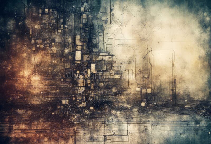 Old Grunge Abstract Background Drawing Panoramic Technology Cyber ...