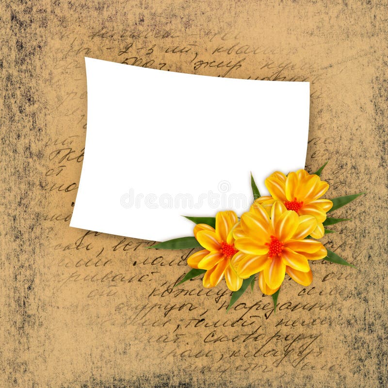 Old Grunge Background with Note and Flowers Stock Illustration ...