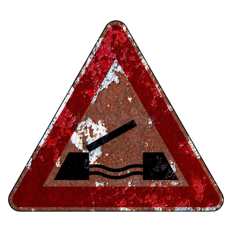 Old Grunge EU Road Sign Warning Sign - Drawbridge Stock Illustration ...