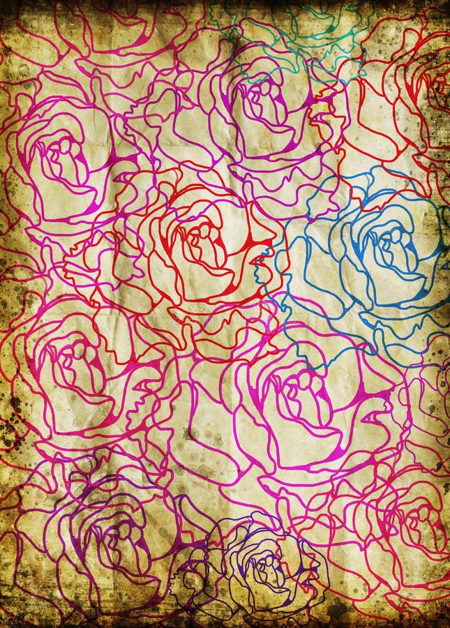 Old Grunge Paper ,roses Pattern Stock Illustration - Illustration of ...