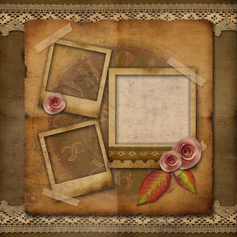 Old Grunge Photo Frame with Roses Stock Image - Image of paper, ancient ...