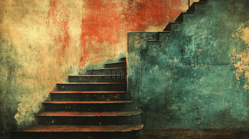 Old Grunge Stairs Against Peeling Wall Stock Illustration ...